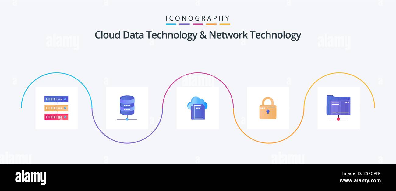 Cloud Data Technology And Network Technology Flat 5 Icon Pack Including data. security. cloud ...