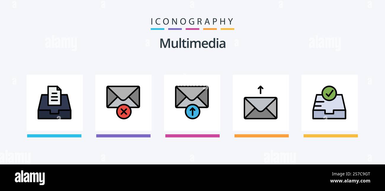 Multimedia Line Filled 5 Icon Pack Including . script. receive. mail ...