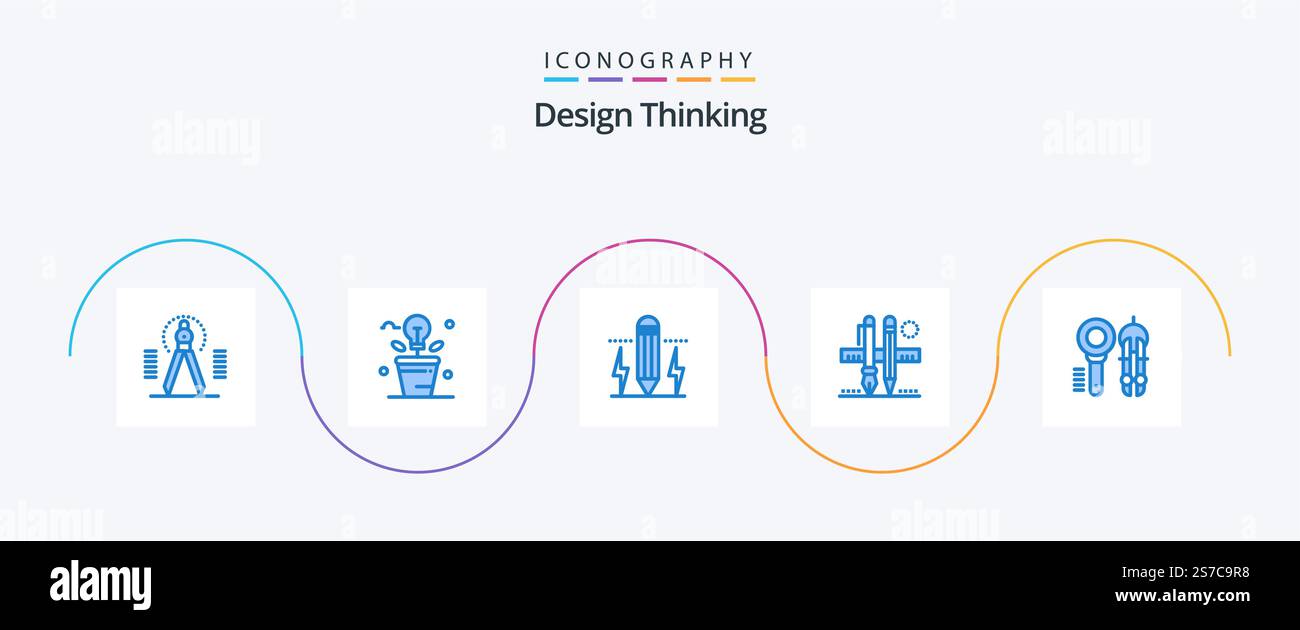 Design Thinking Blue 5 Icon Pack Including pencil. stationary. light ...