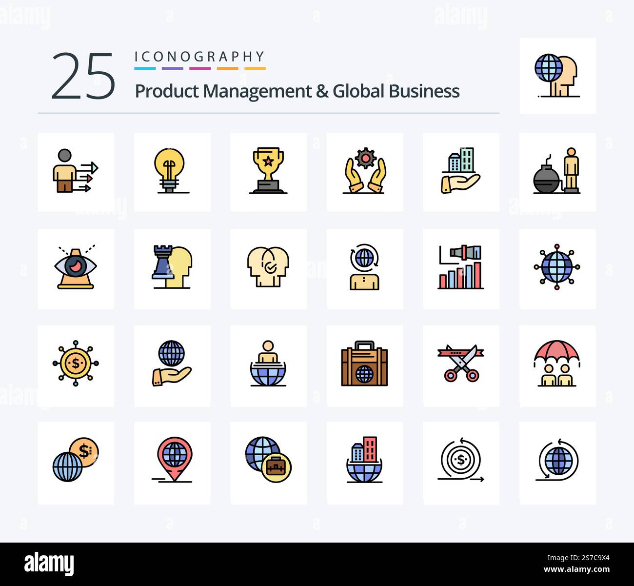 Product Managment And Global Business 25 Line Filled icon pack including business. solutions ...