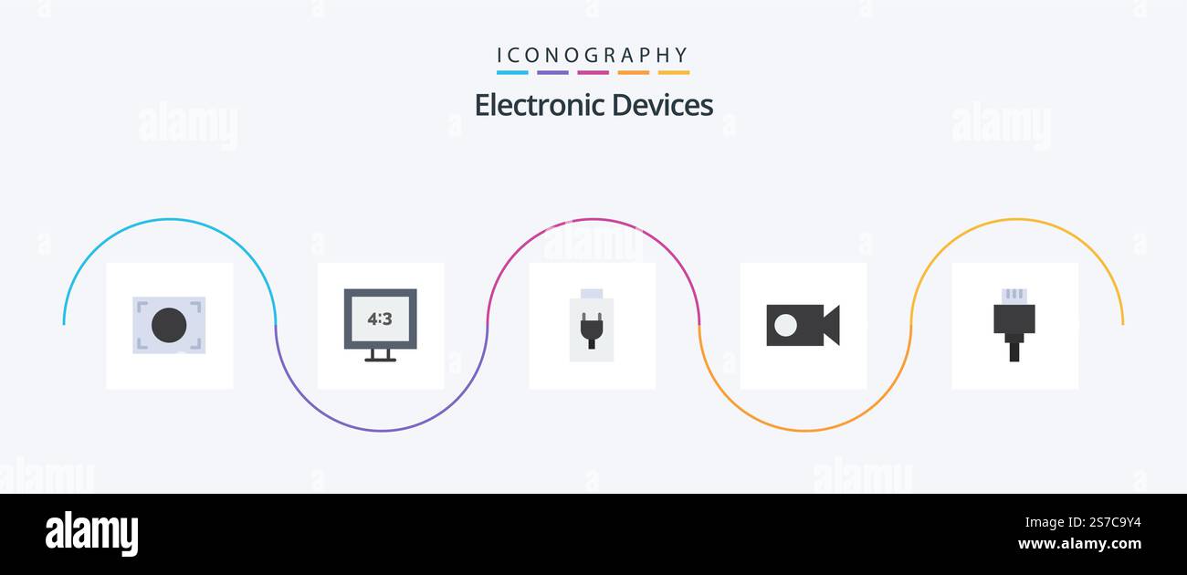 Devices Flat 5 Icon Pack Including . electric. electronic. cable Stock ...