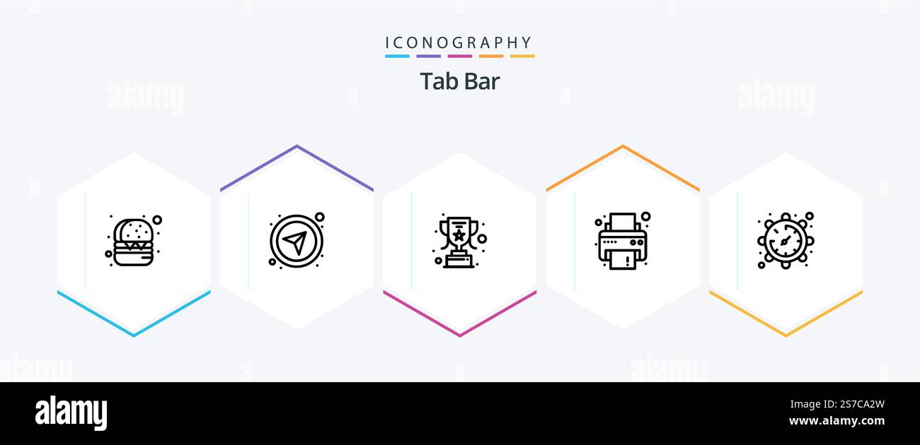 Tab Bar 25 Line icon pack including . time. reward. setting. printer ...