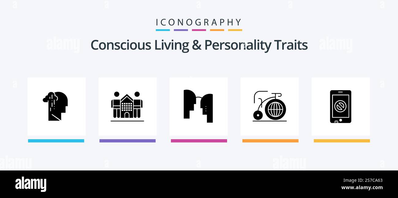 Concious Living And Personality Traits Glyph 5 Icon Pack Including ...