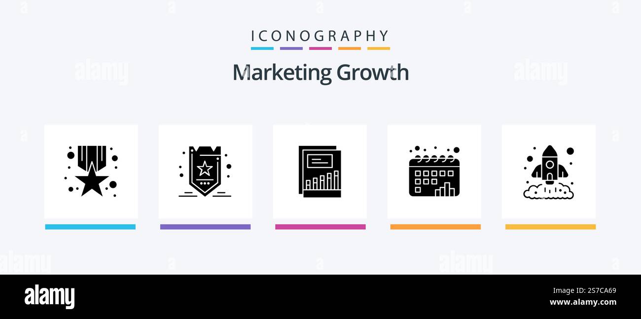 Marketing Growth Glyph 5 Icon Pack Including graph. chart. tag ...