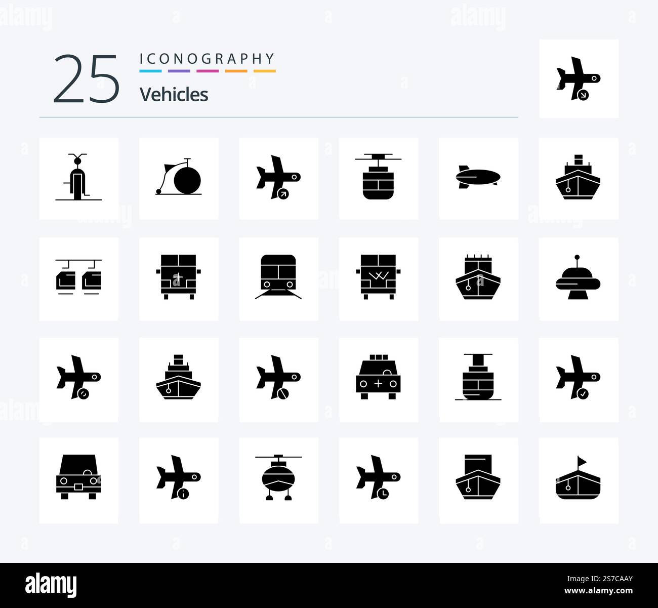 Vehicles 25 Solid Glyph icon pack including vehicles. transport. wheel. tram. take Stock Vector ...