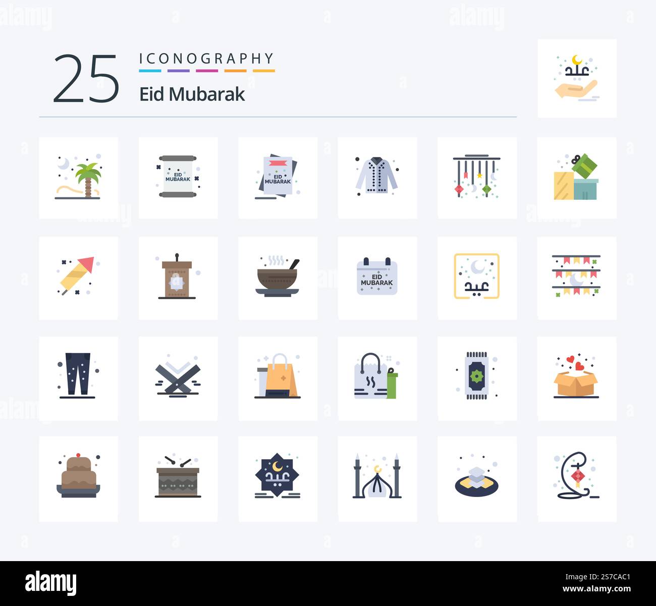 Eid Mubarak 25 Flat Color icon pack including star. eid. mubarak. eid ...