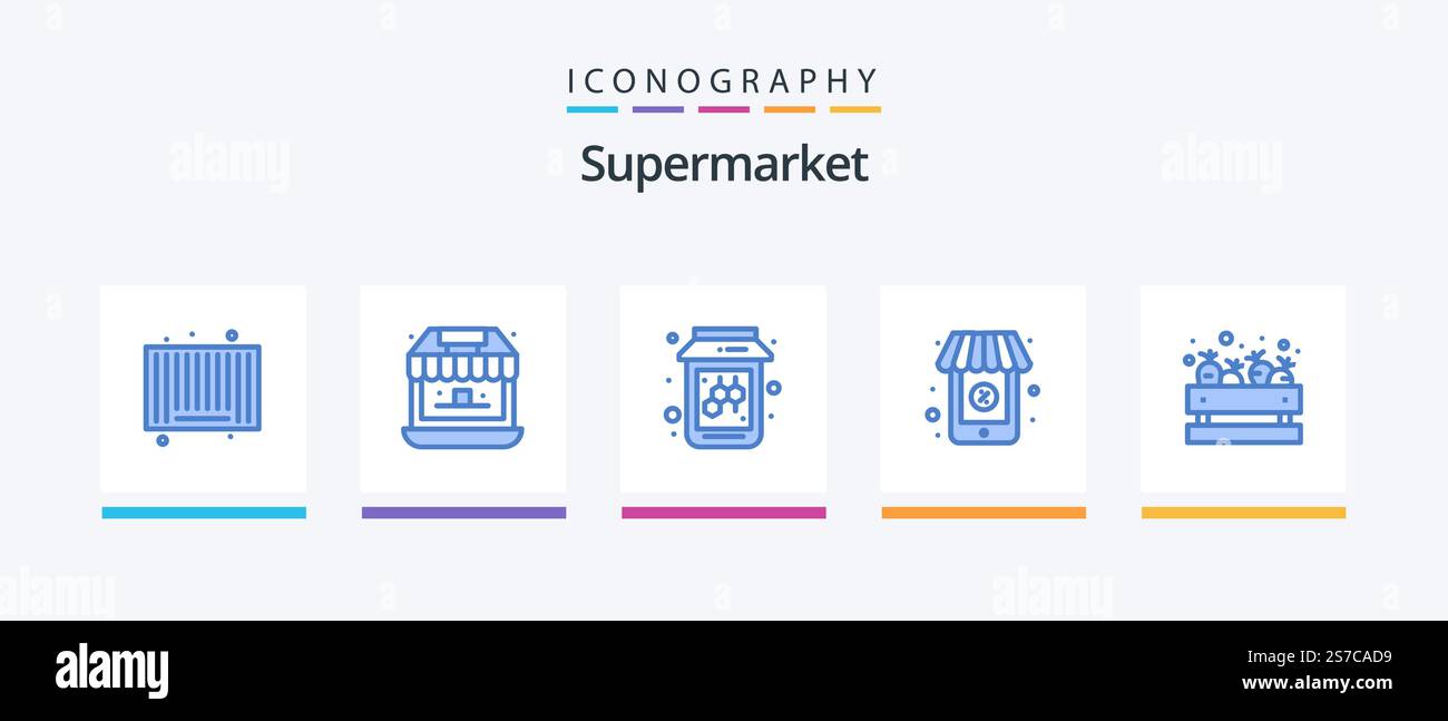 Supermarket Blue 5 Icon Pack Including vegetable. shopping. bee ...