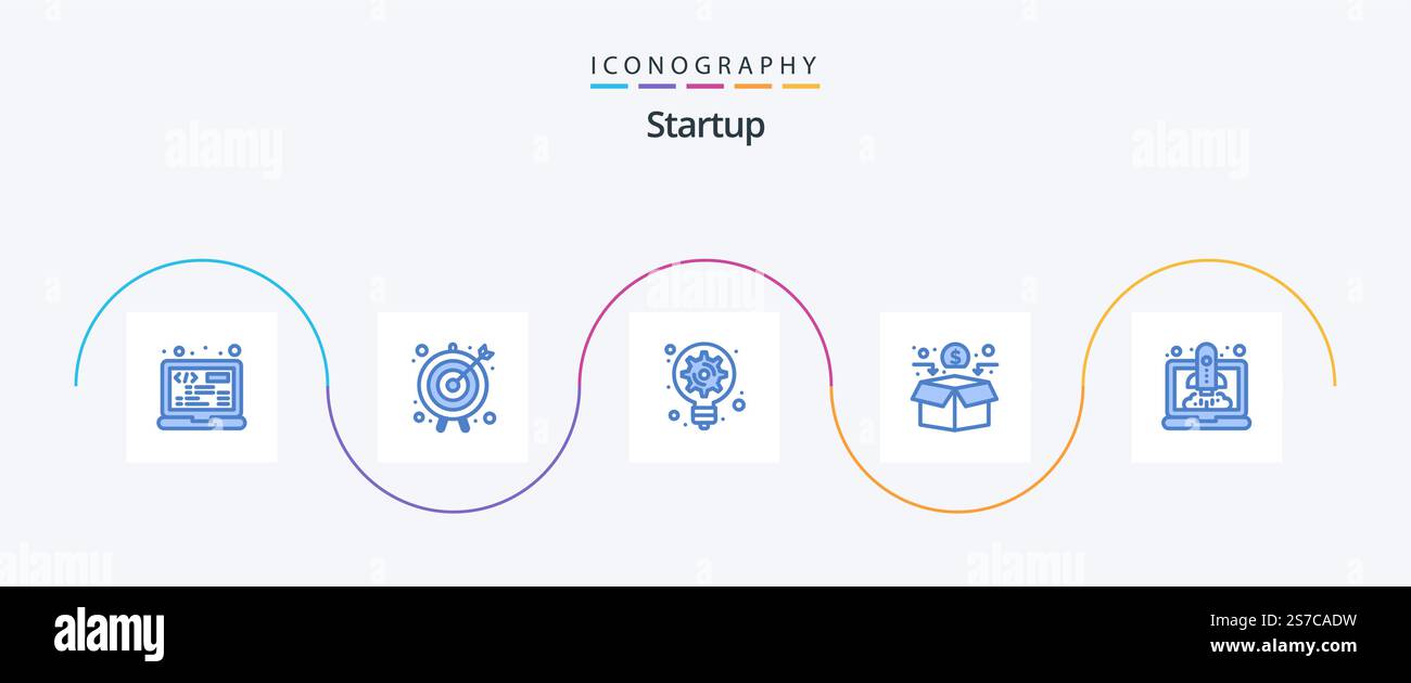 Startup Blue 5 Icon Pack Including launching. crowd funding. generation ...