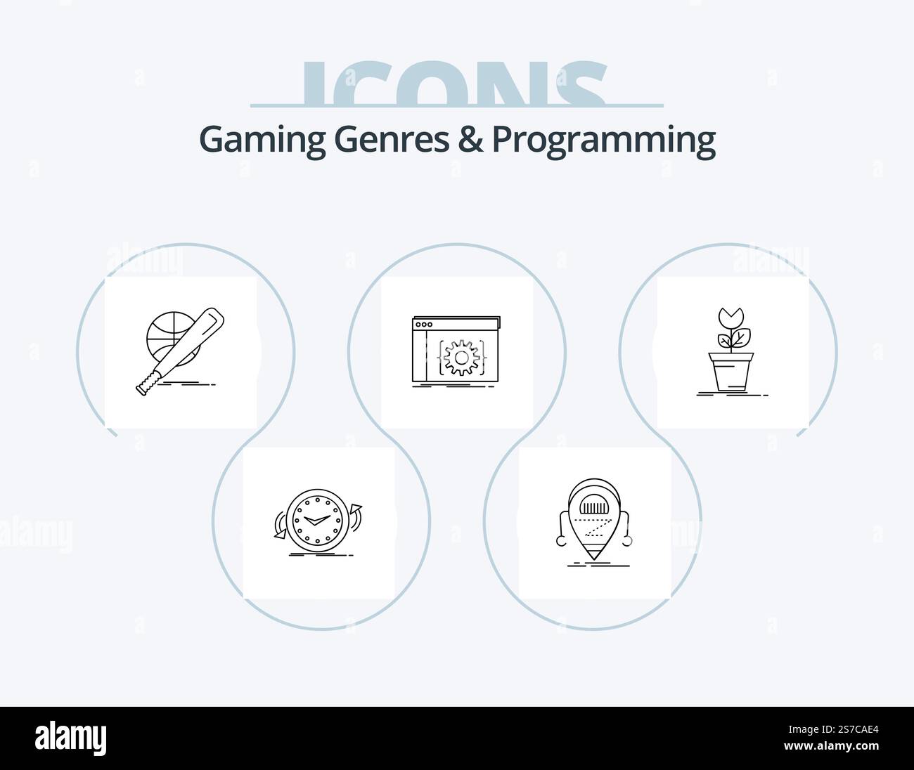 Gaming Genres And Programming Line Icon Pack 5 Icon Design. handgun. system. gaming. failure ...