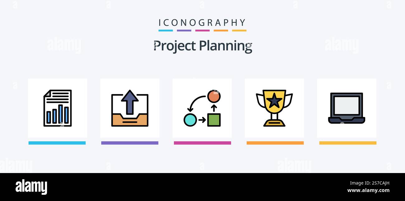Project Planing Line Filled 5 Icon Pack Including drawer. cabinet. report. teamwork. puzzle ...