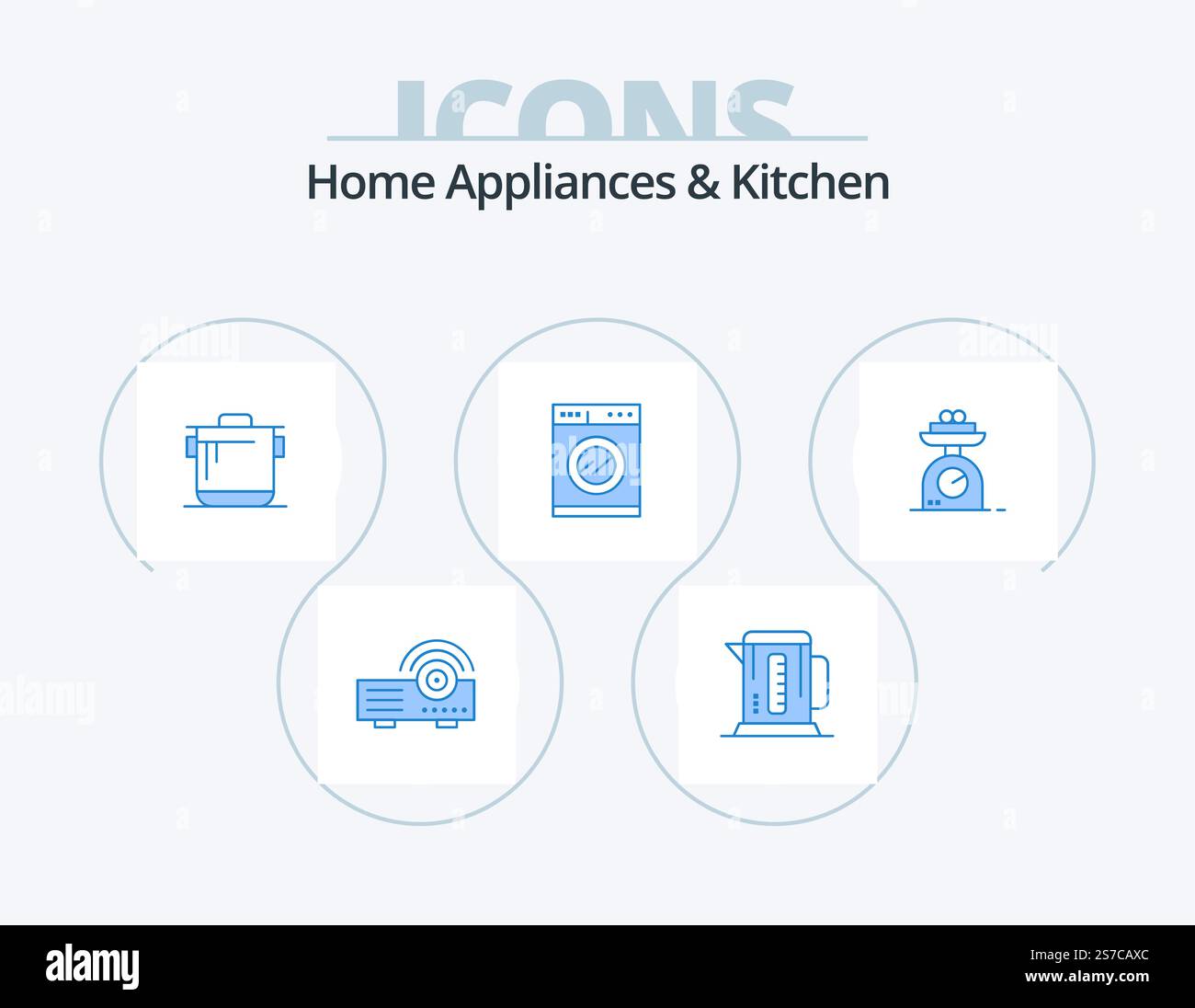 Home Appliances And Kitchen Blue Icon Pack 5 Icon Design. weighing ...