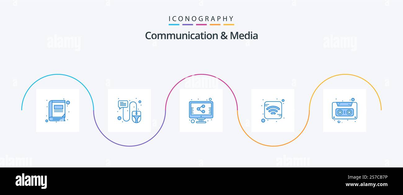 Communication And Media Blue 5 Icon Pack Including tape. audio cassette ...