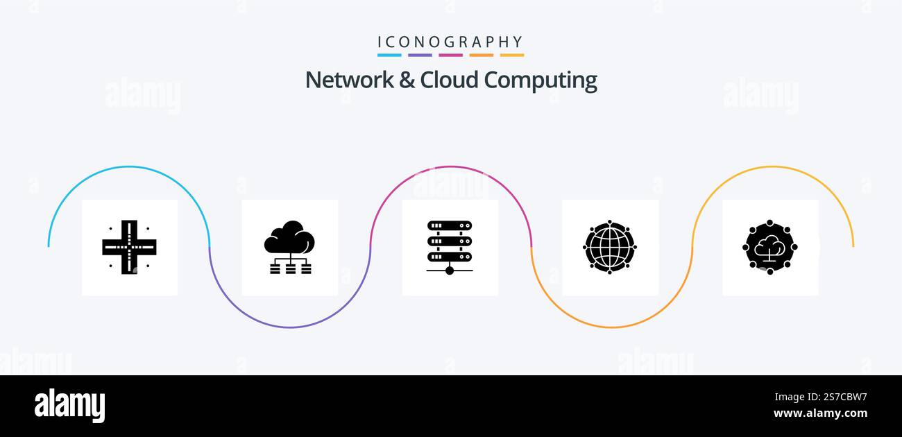 Network And Cloud Computing Glyph 5 Icon Pack Including network. technology. data. network ...