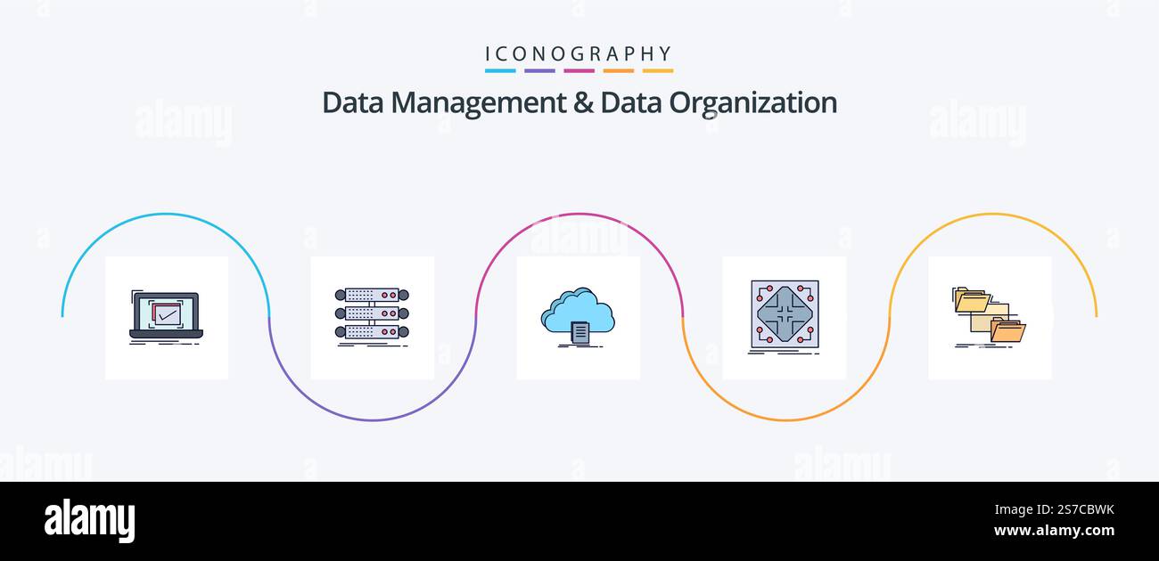 Data Management And Data Organization Line Filled Flat 5 Icon Pack Including network. data ...