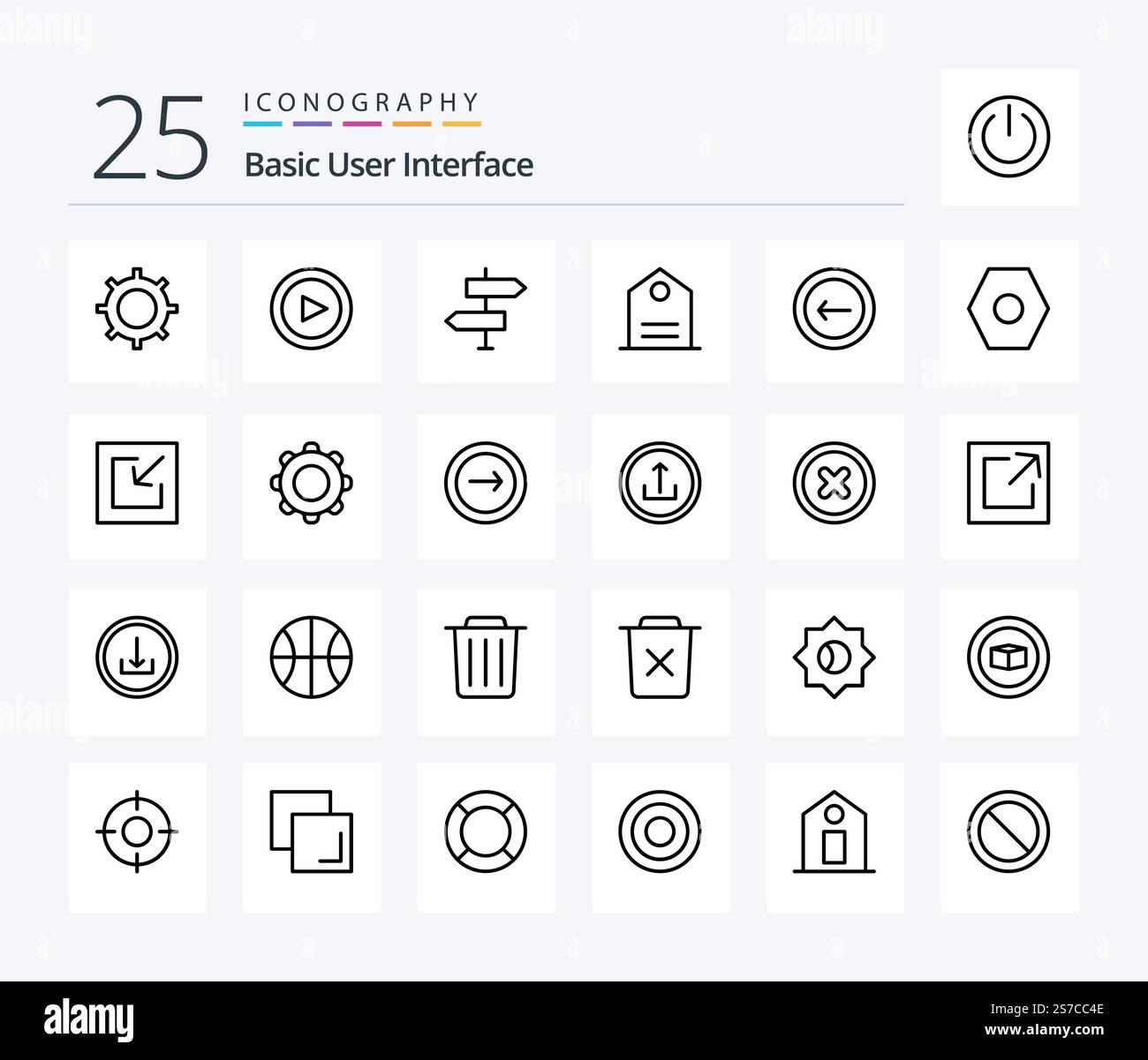 Basic 25 Line icon pack including back. tagline. arrow. tag. signs ...