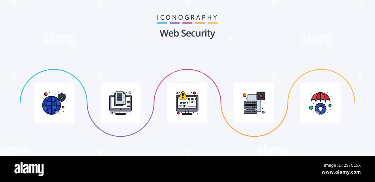 Web Security Line Filled Flat 5 Icon Pack Including network. data. information. error. encoding ...
