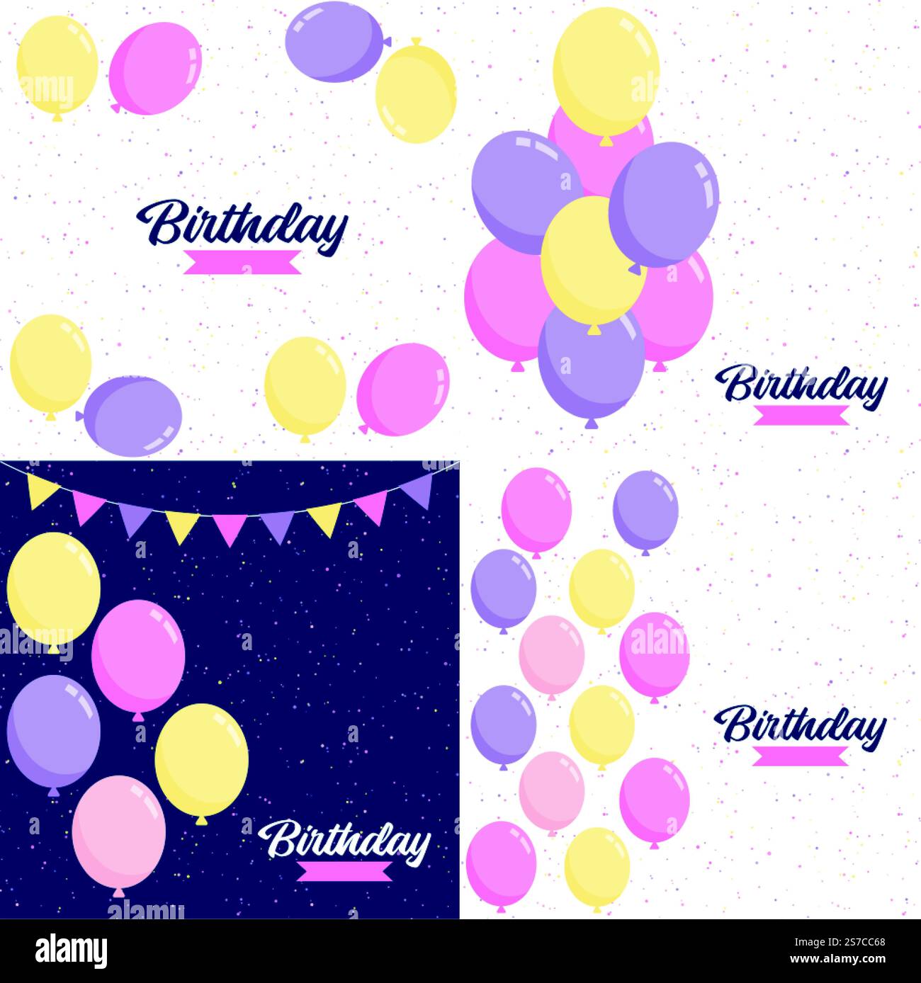 Happy Birthday announcement poster. flyer. and greeting card in a flat ...