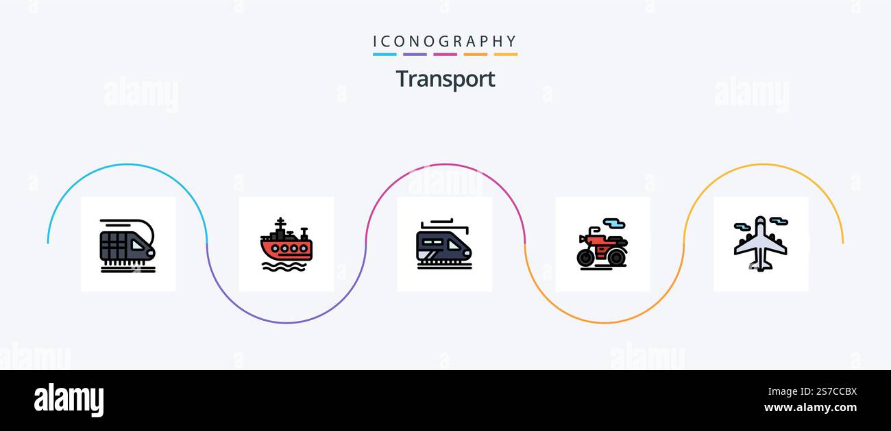 Transport Line Filled Flat 5 Icon Pack Including . world. tunnel ...