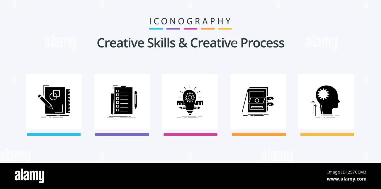 Creative Skills And Creative Process Glyph 5 Icon Pack Including ...
