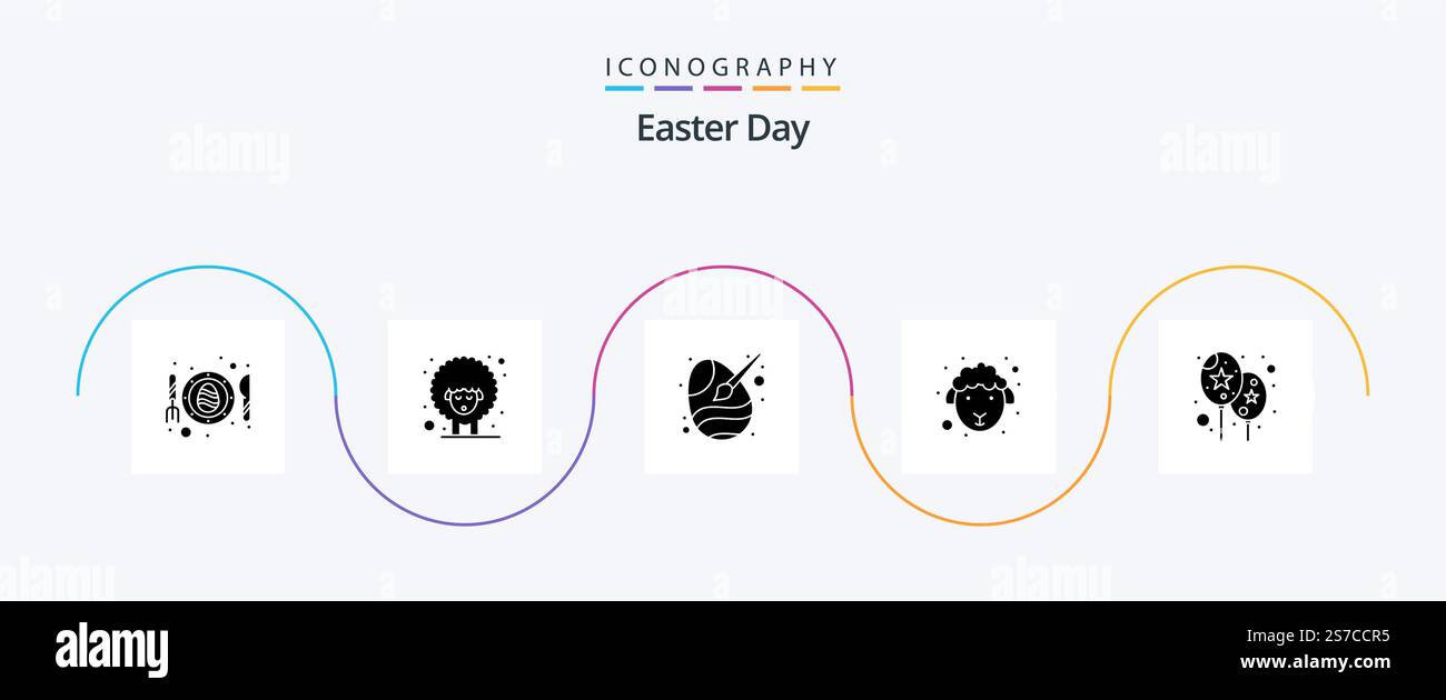 Easter Glyph 5 Icon Pack Including balloon. lamb. paint brush. easter ...