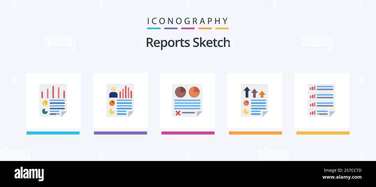 Reports Sketch Flat 5 Icon Pack Including document. bars. paper. report ...