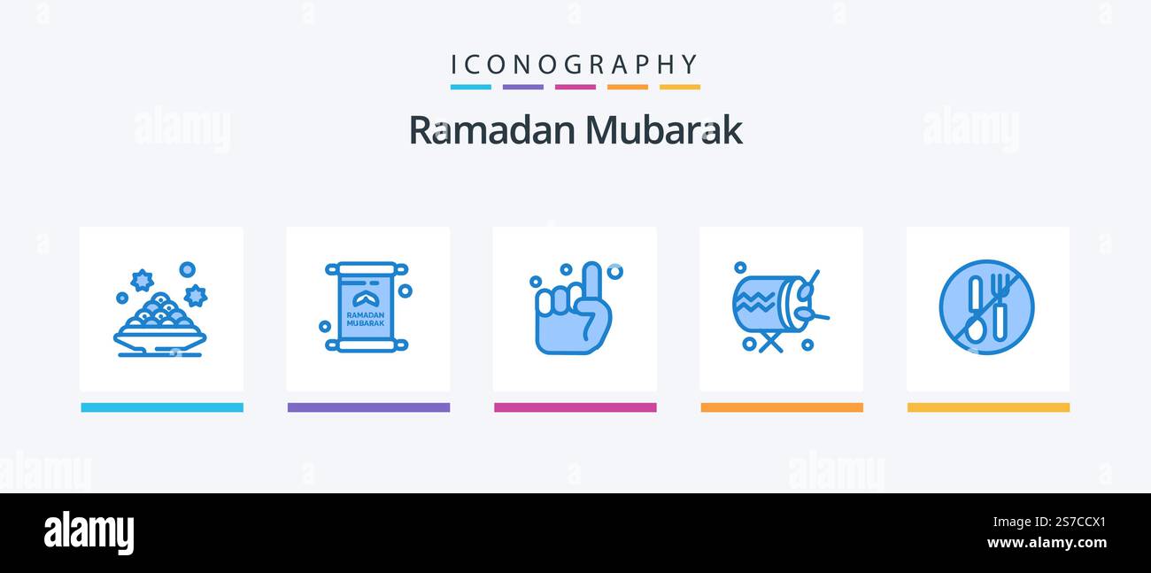Ramadan Blue 5 Icon Pack Including announcement. baraban. ramadan. drum ...