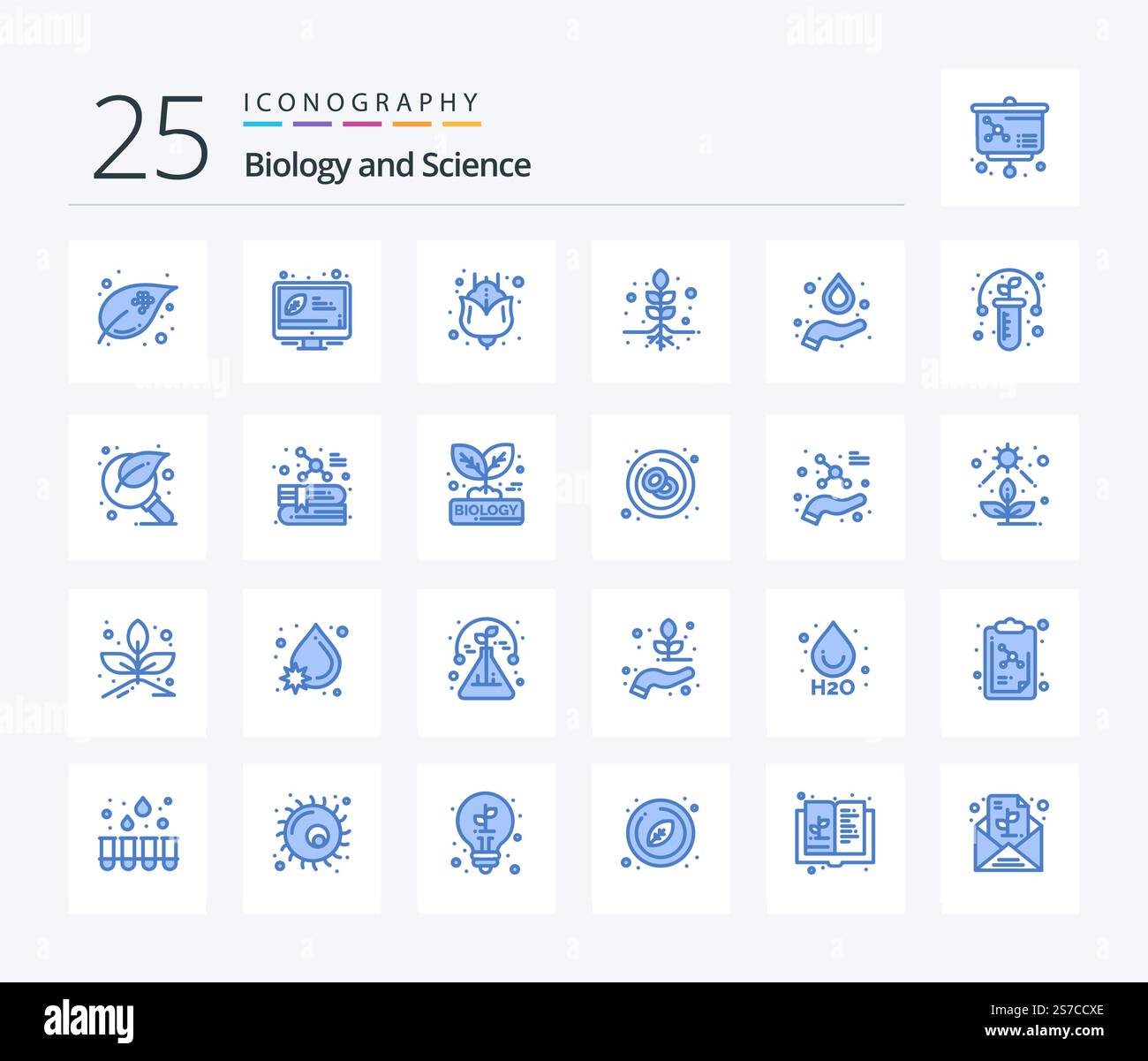 Biology 25 Blue Color icon pack including gmo. hydrogen. flower ...