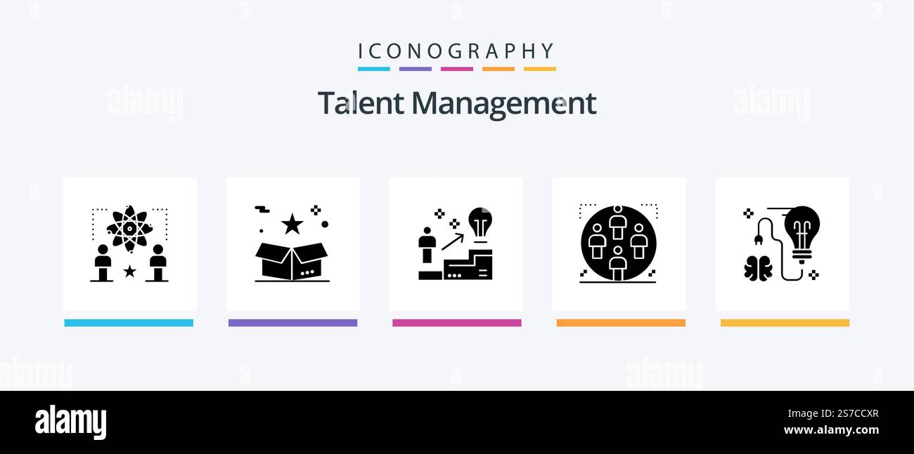 Talent Management Glyph 5 Icon Pack Including group. user. package. solution. user. Creative ...