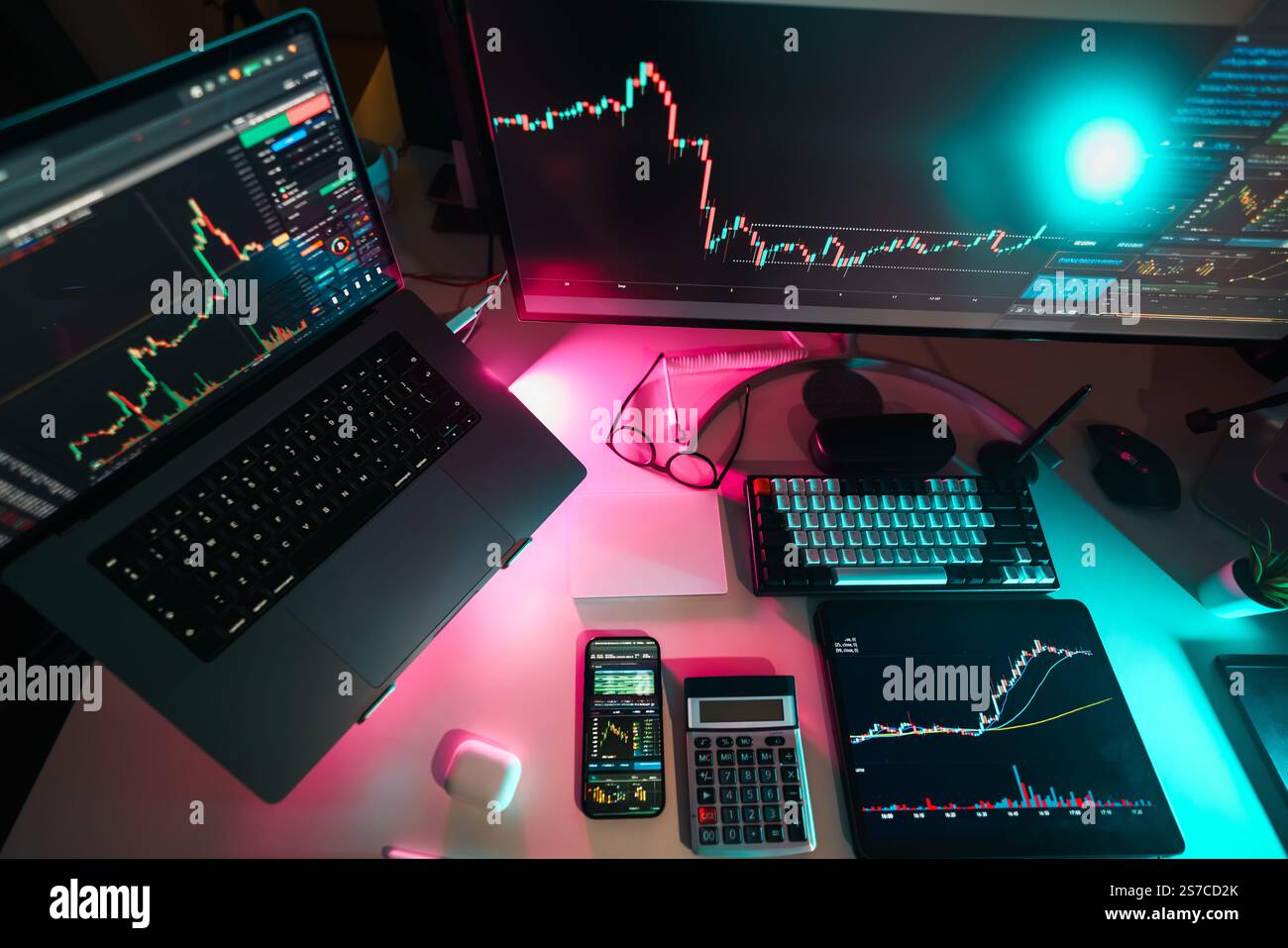 table global finance cryptocurrency markets table with displays laptop ...