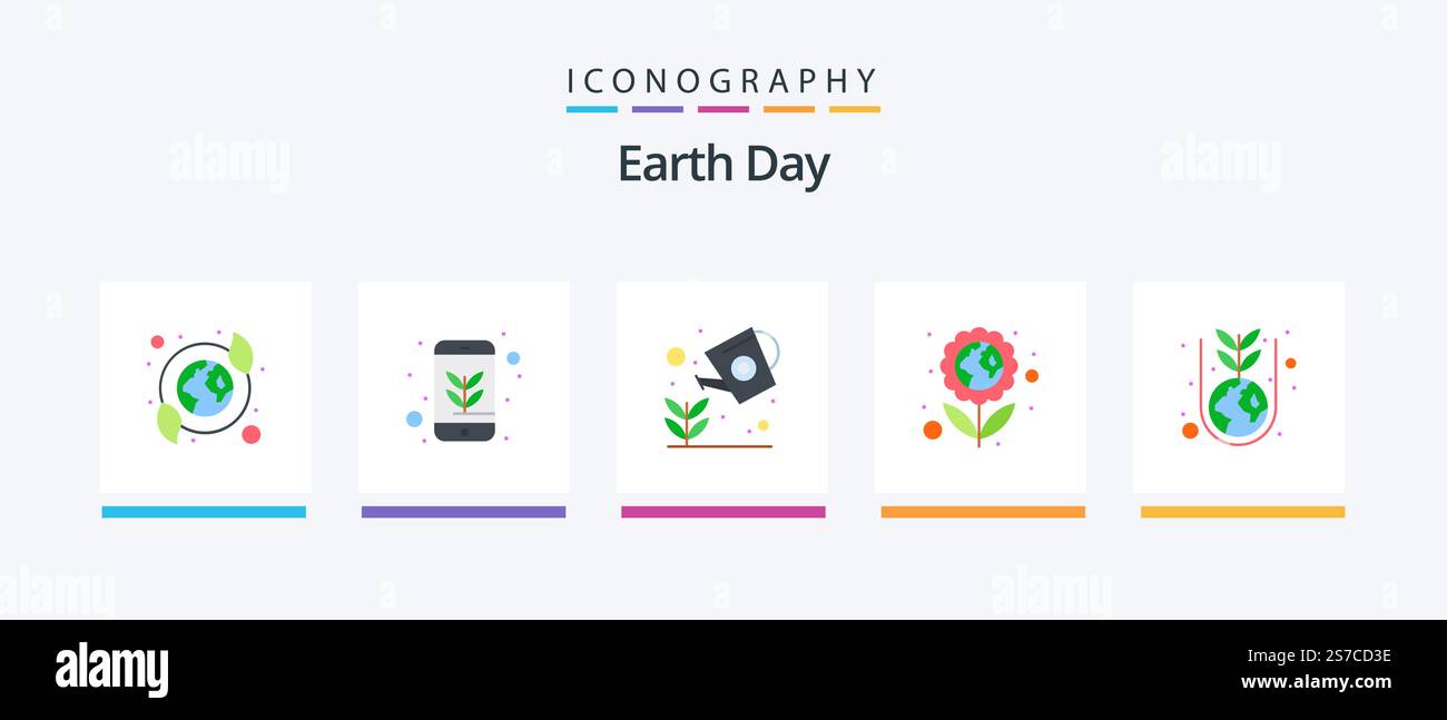 Earth Day Flat 5 Icon Pack Including green. green. eco. flower. grow ...