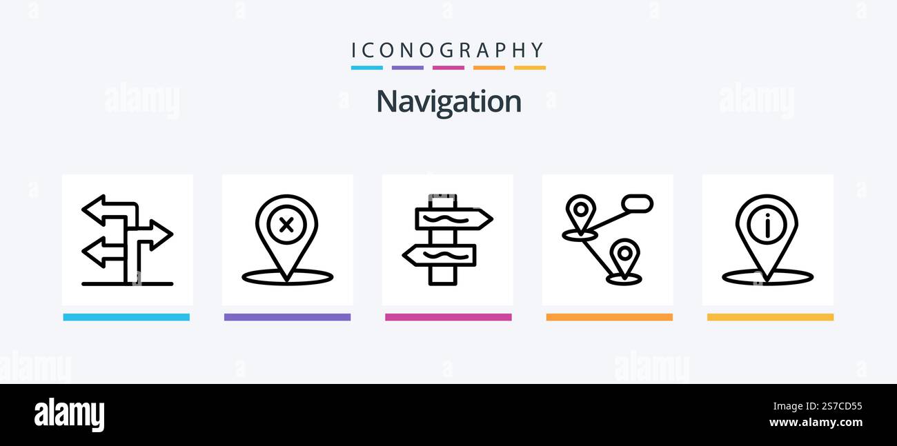 Navigation Line 5 Icon Pack Including route. location. globe. pin. map ...