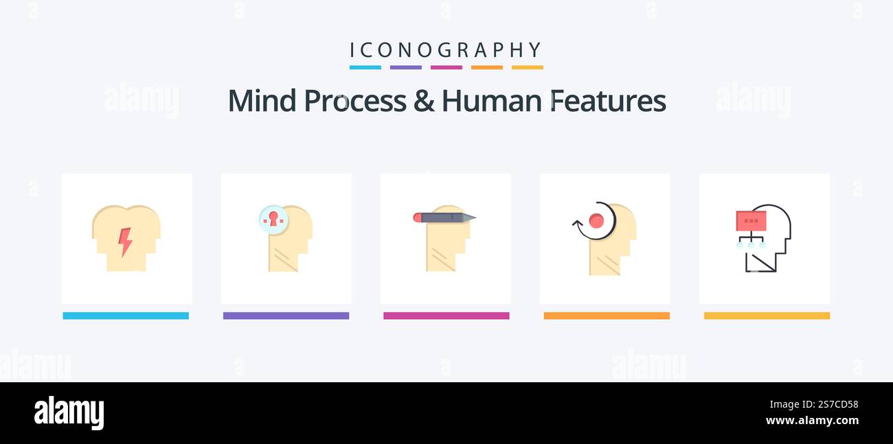 Mind Process And Human Features Flat 5 Icon Pack Including planning ...