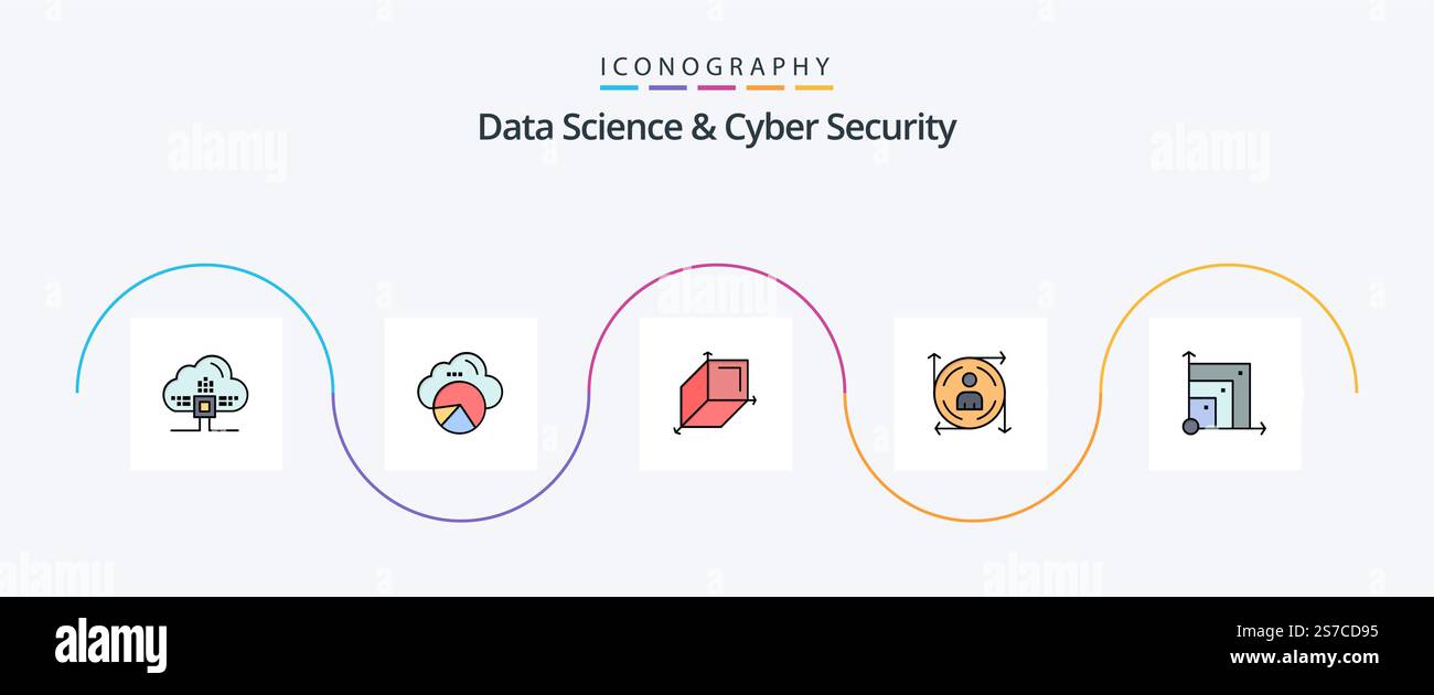 Data Science And Cyber Security Line Filled Flat 5 Icon Pack Including system. path. 3d.arrow ...