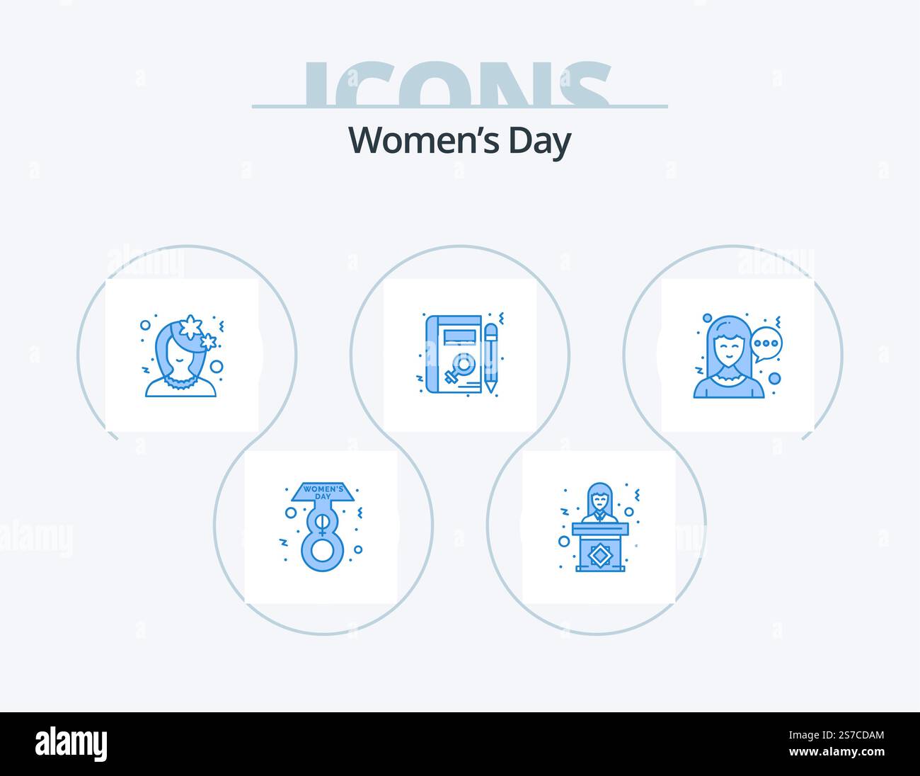 Womens Day Blue Icon Pack 5 Icon Design. chat. woman. avatar. profile ...