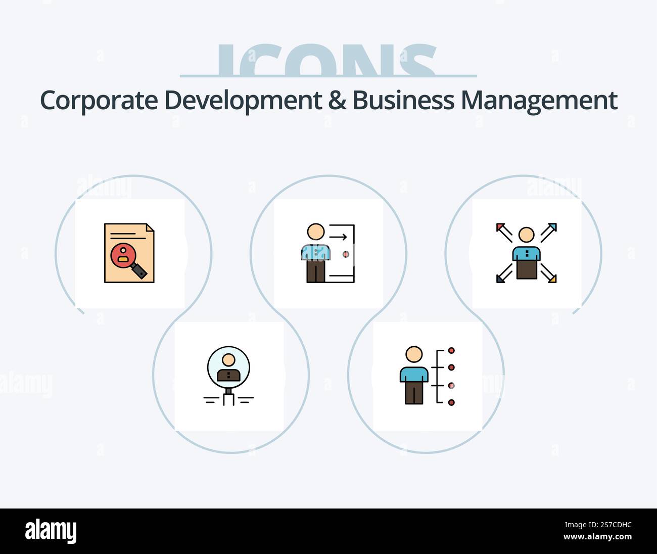 Corporate Development And Business Management Line Filled Icon Pack 5 Icon Design. globe. data ...
