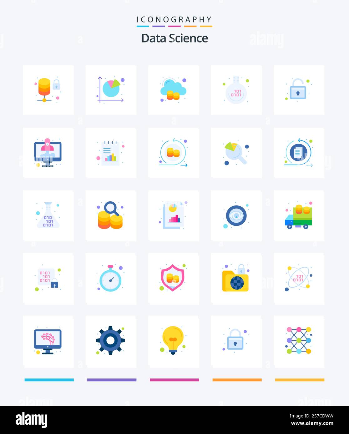 Creative Data Science 25 Flat icon pack Such As binary code. experiment ...