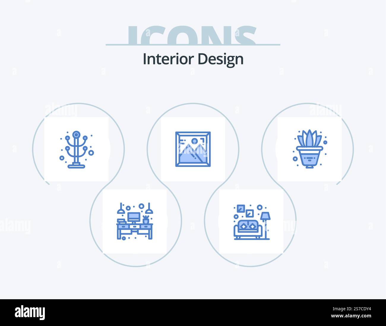 Interior Design Blue Icon Pack 5 Icon Design. pot. flower. clothes ...