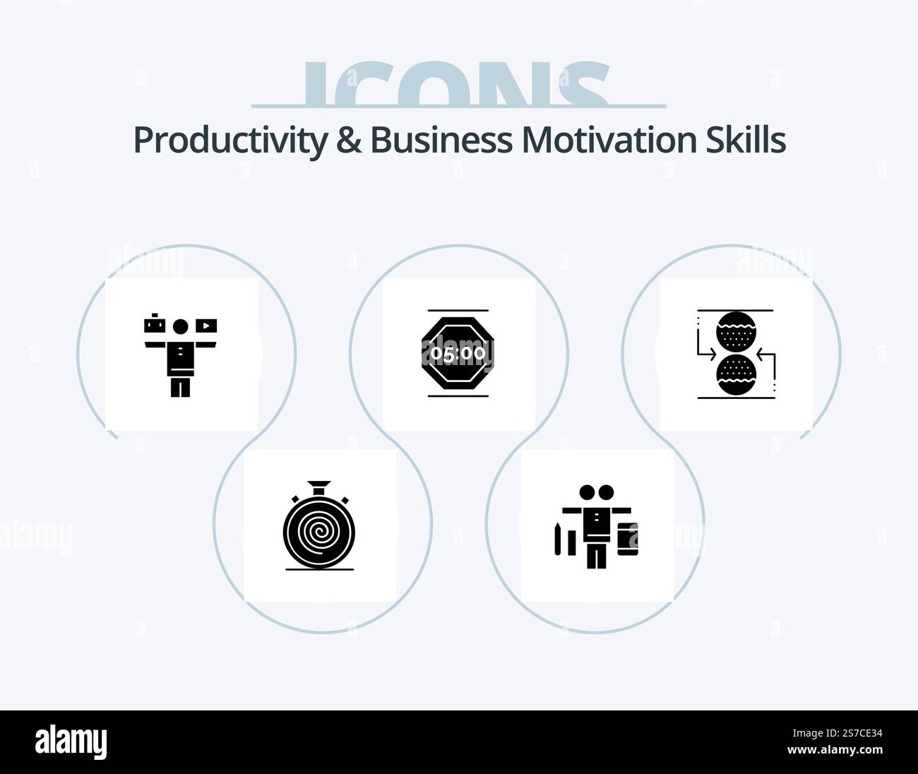 Productivity And Business Motivation Skills Glyph Icon Pack 5 Icon Design. sandclock. control ...