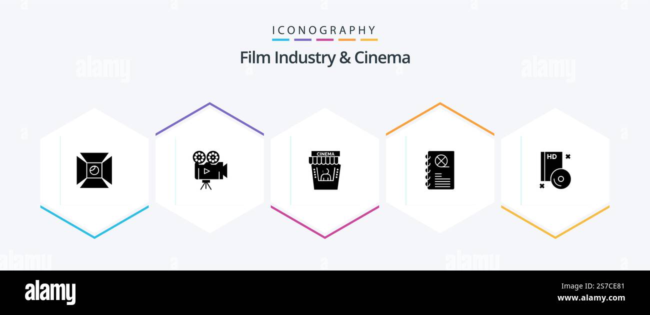 Cenima 25 Glyph icon pack including cd. book. cinema. movie. cinema ...
