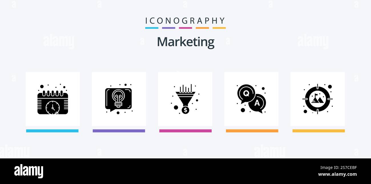 Marketing Glyph 5 Icon Pack Including target. focus. filter. solution ...