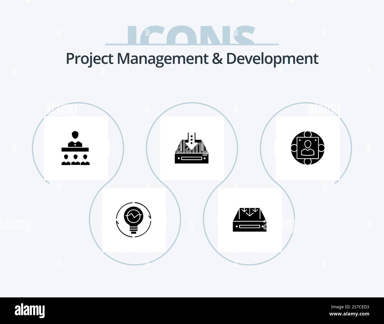 Project Management And Development Glyph Icon Pack 5 Icon Design. inbox. teamwork. mail. team ...