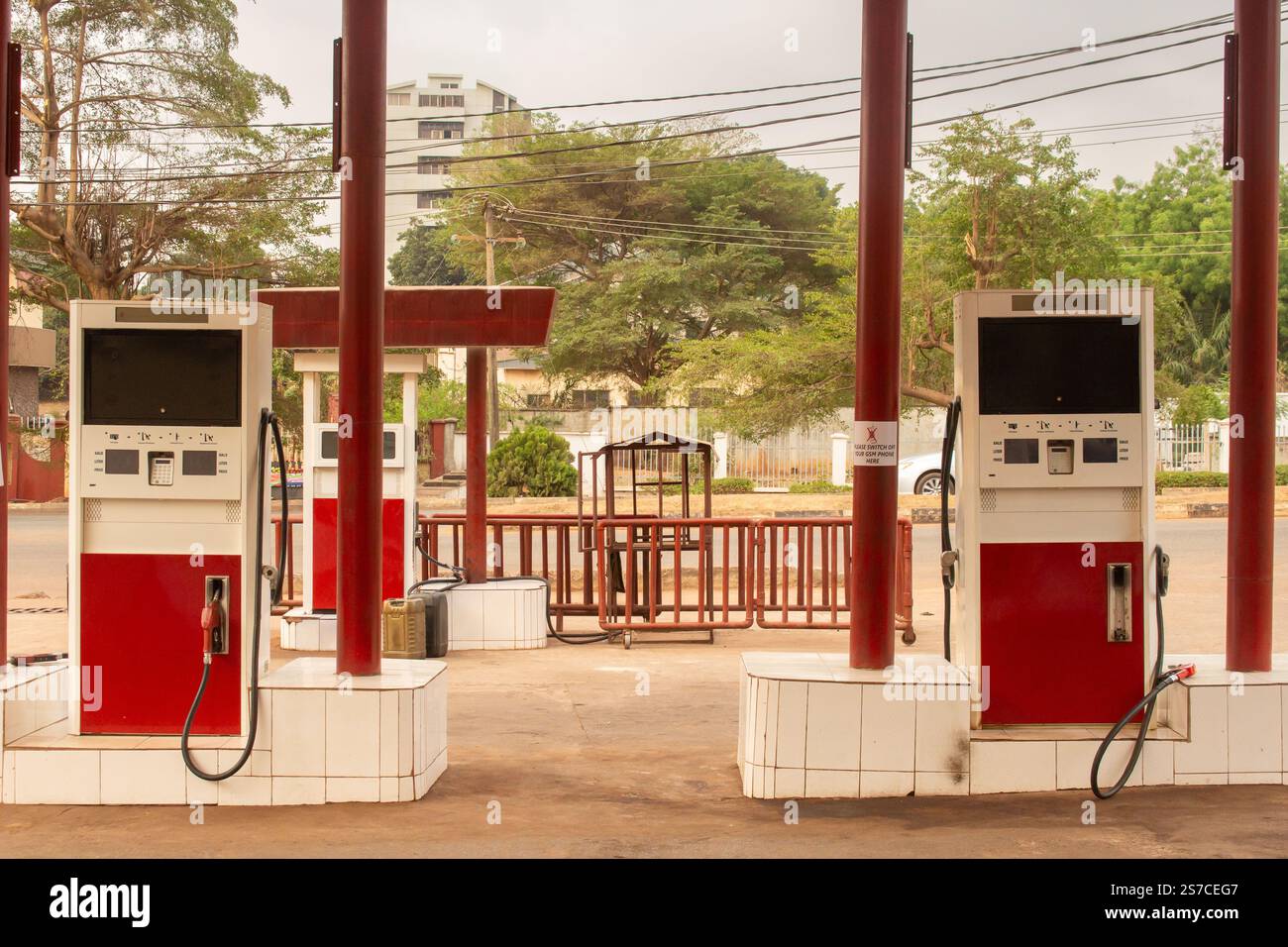 Empty Fuel Station with Pump Dispensers in Urban Setting Stock Photo ...