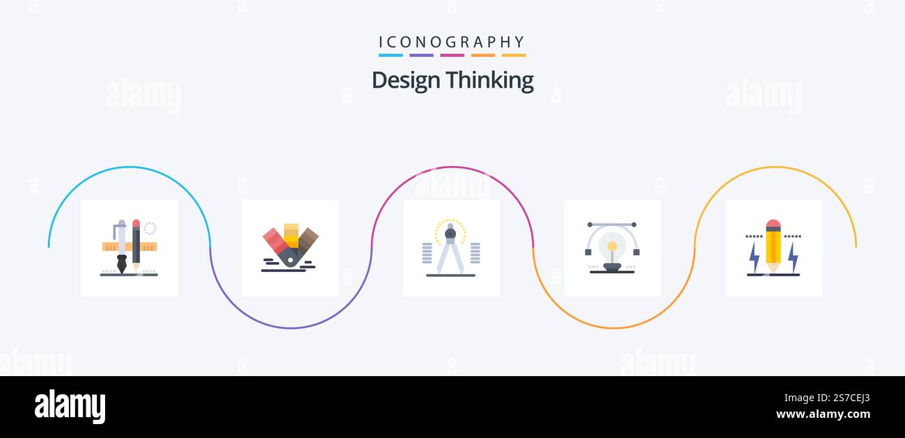 Design Thinking Flat 5 Icon Pack Including solution. bulb. pms. draw ...