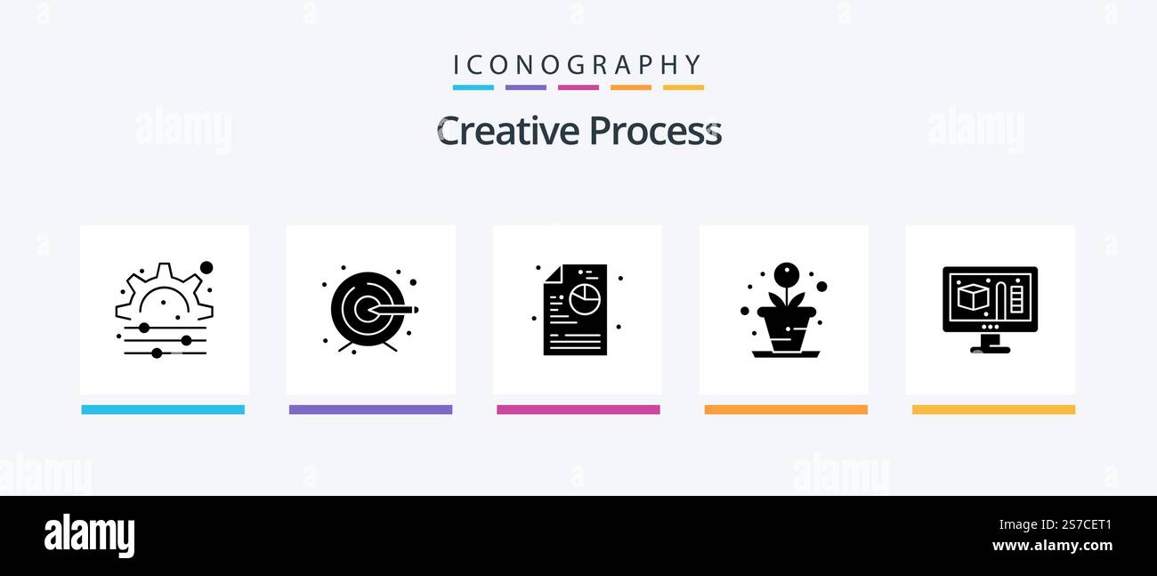Creative Process Glyph 5 Icon Pack Including . diagram. modeling ...