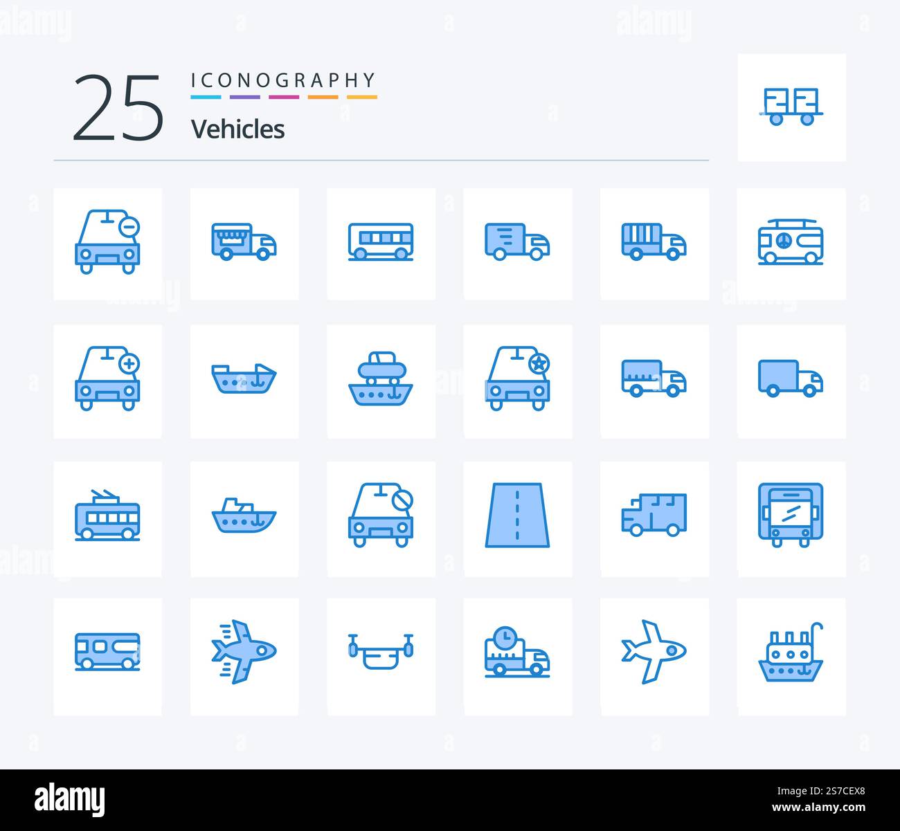Vehicles 25 Blue Color icon pack including vacation. combo. bus. truck ...