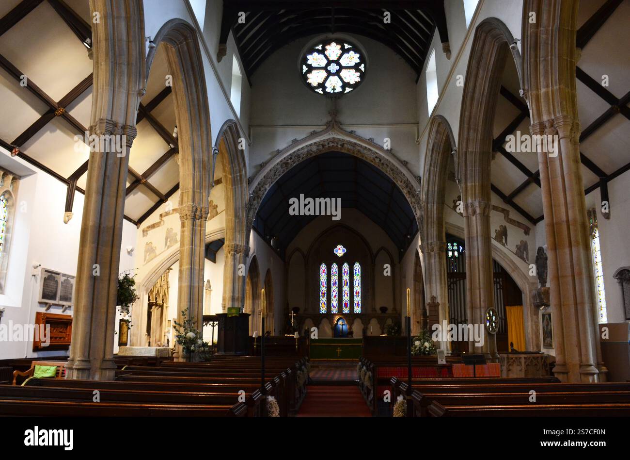 Interior of St. Andrew's Church in Castle Combe, Wiltshire, England, UK ...