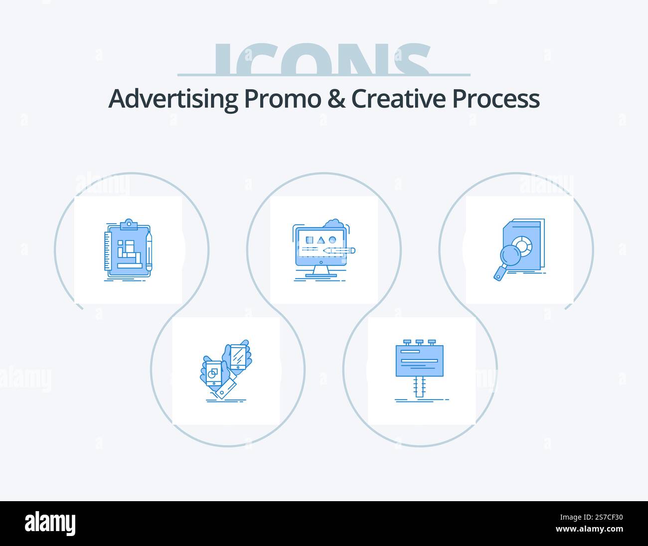 Advertising Promo And Creative Process Blue Icon Pack 5 Icon Design ...