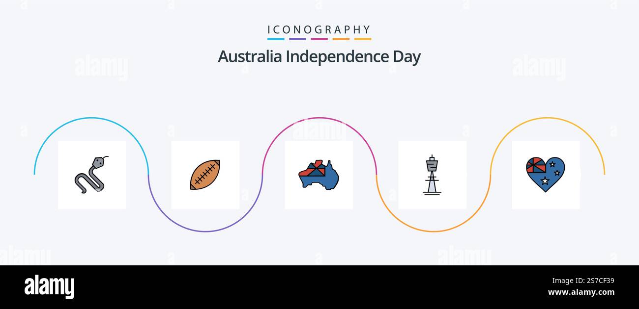 Australia Independence Day Line Filled Flat 5 Icon Pack Including ...