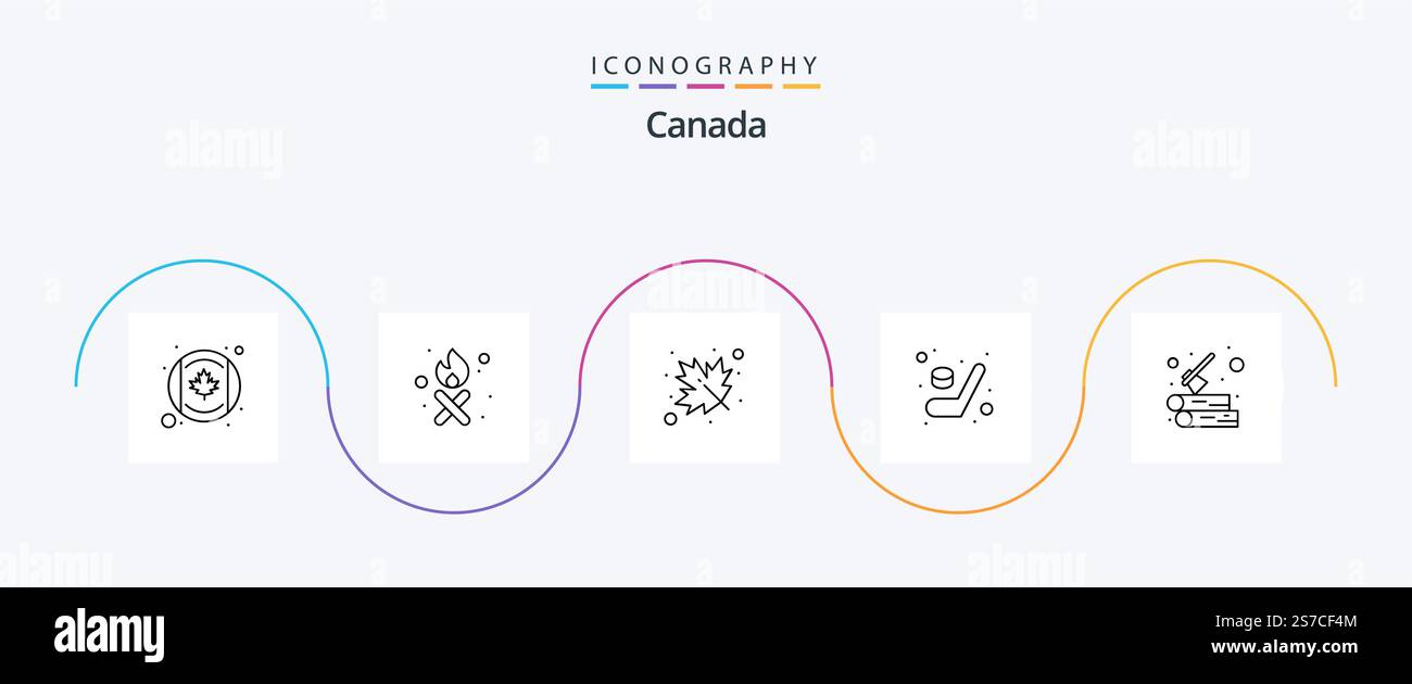 Canada Line 5 Icon Pack Including wood. log. leaf. sport. game Stock ...