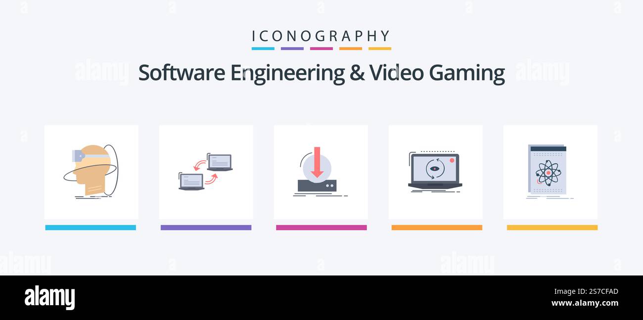 Software Engineering And Video Gaming Flat 5 Icon Pack Including application. game. link ...